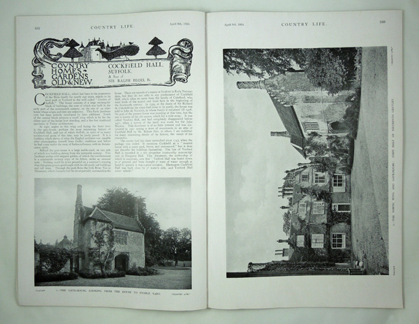 Country Life Magazine on Cockfield Hall in Suffolk April 5th 1924