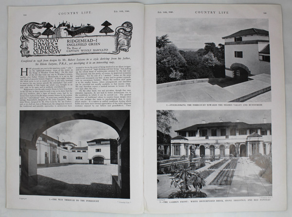 Country Life magazine on Ridgemead in Surrey February 10th 1940